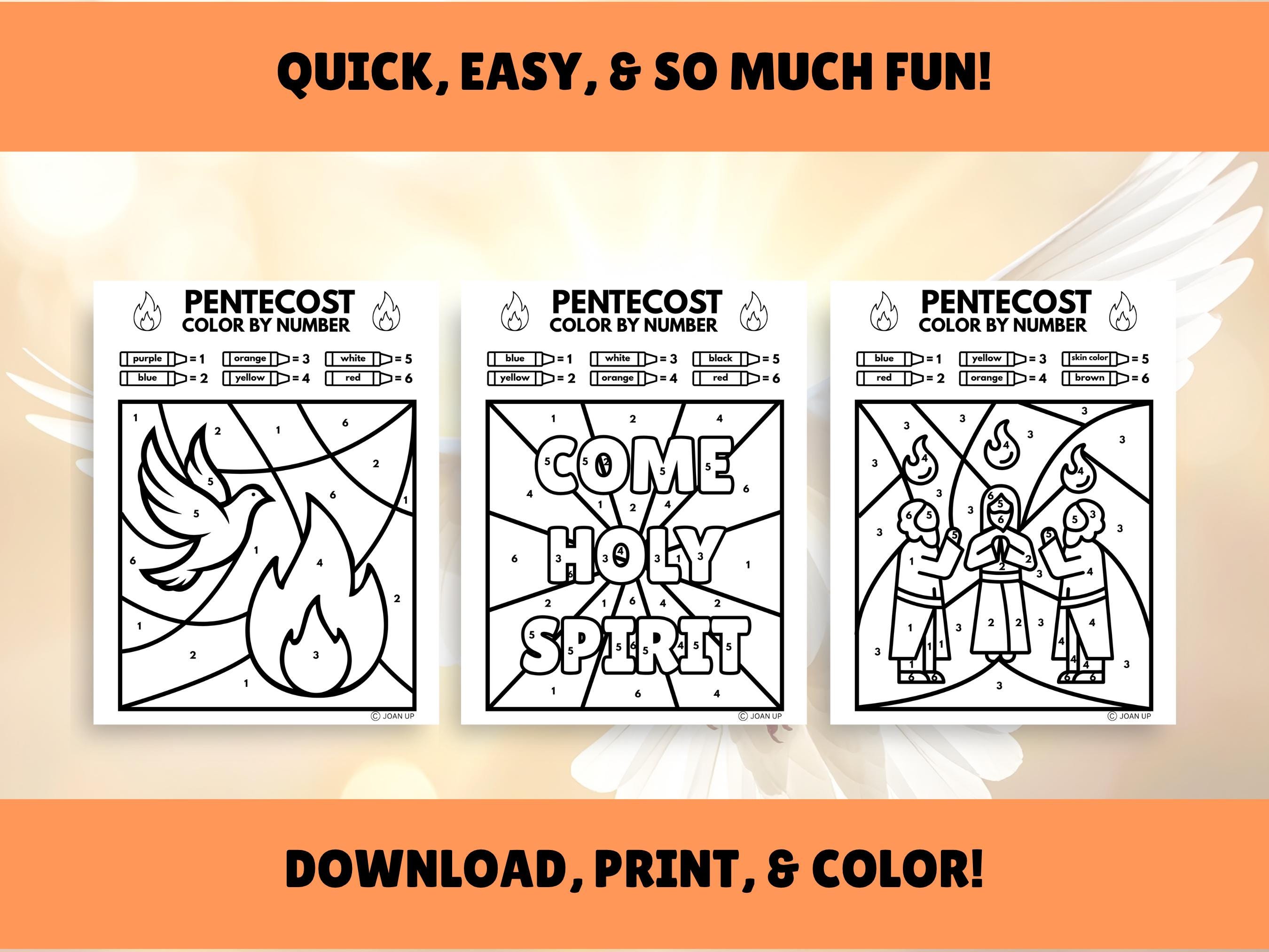 Pentecost Activity Sheet, Color by Number, Kids Printable Pentecost ...
