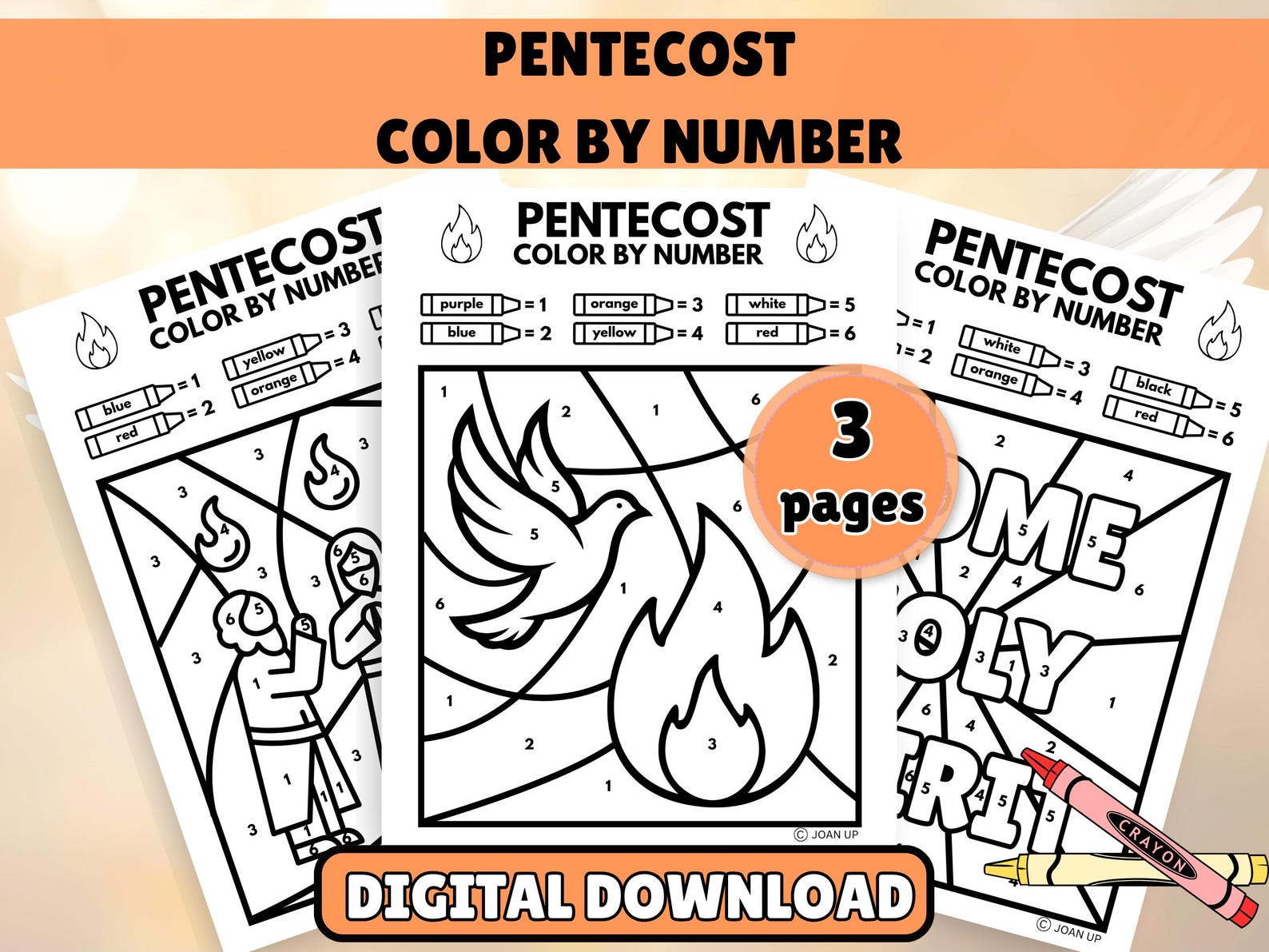 Pentecost Activity Sheet, Color by Number, Kids Printable Pentecost ...