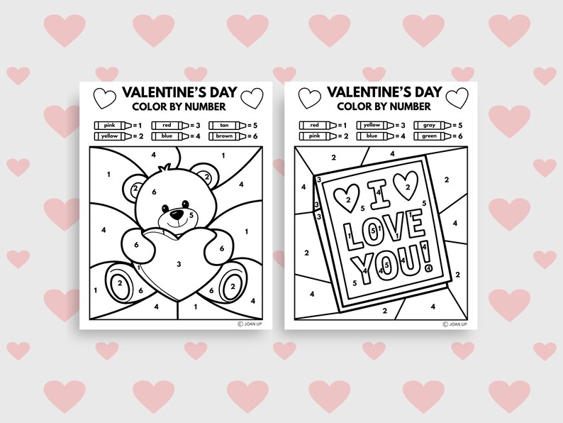 Valentine's Day Color by Number, Valentine Coloring Pages, Printable ...