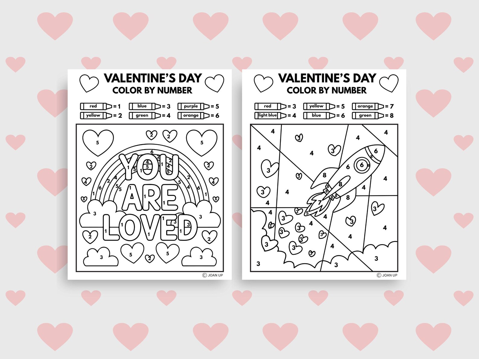 Valentine's Day Color by Number, Valentine Coloring Pages, Printable ...