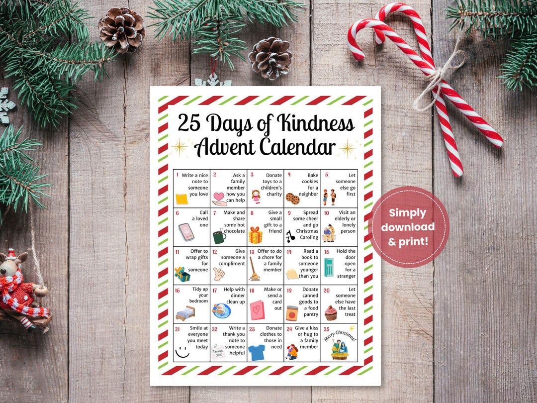 Kindness Advent Calendar, Printable Christmas Activity (digital ...