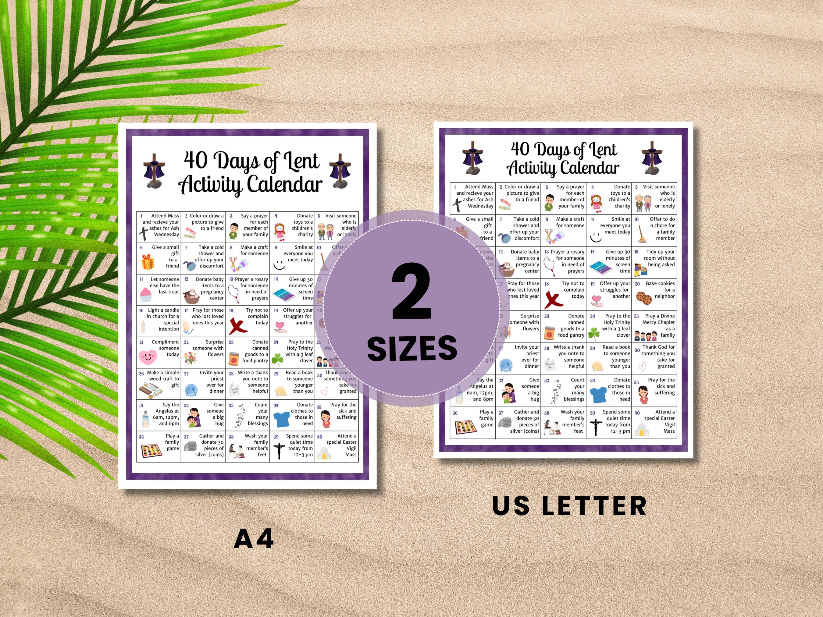 40 Days of Lent Catholic Activity Calendar for Kids, Ash Wednesday Lent ...