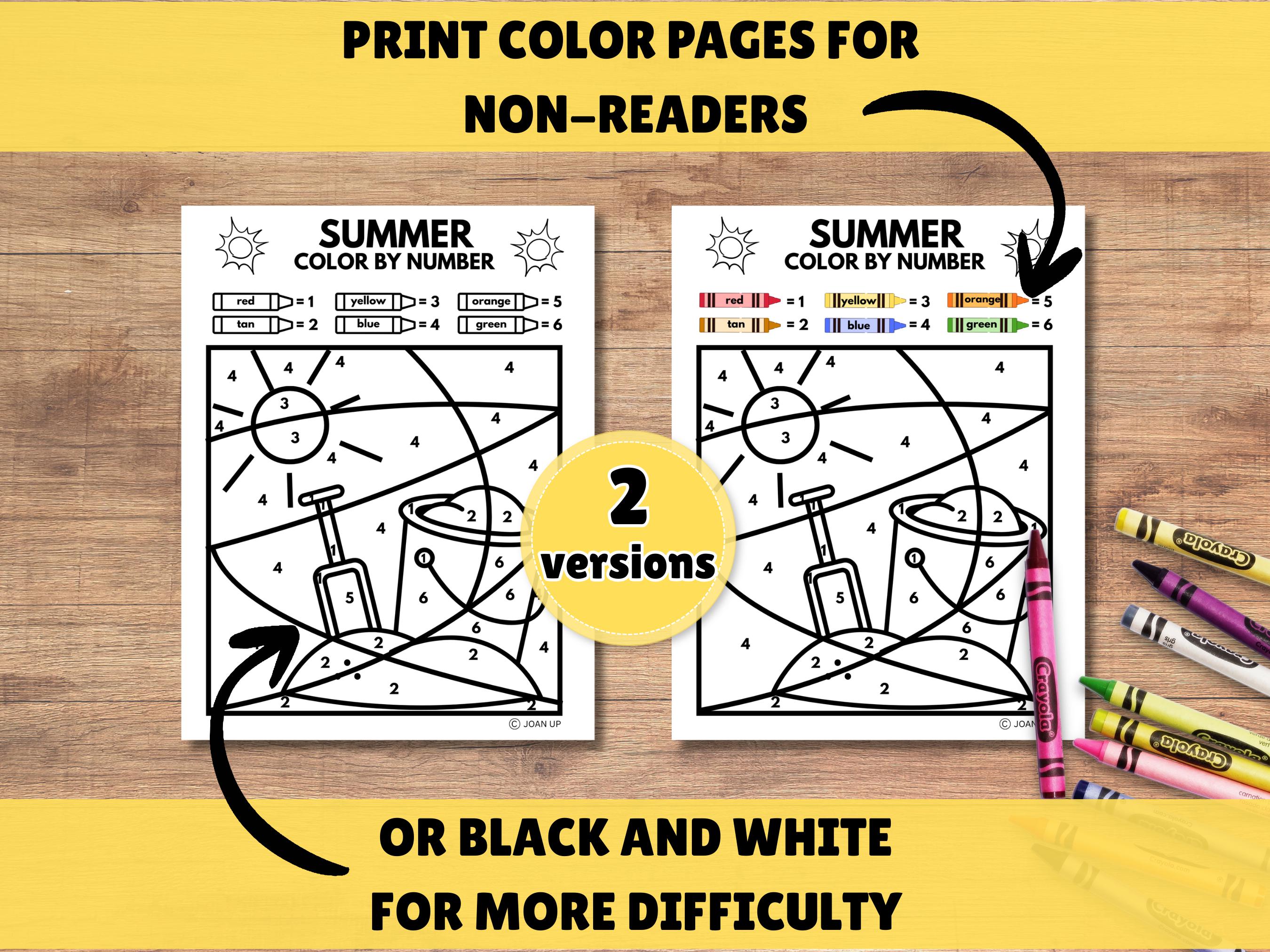 Summer Color by Number, Summer Coloring Pages, Preschool Kindergarten ...