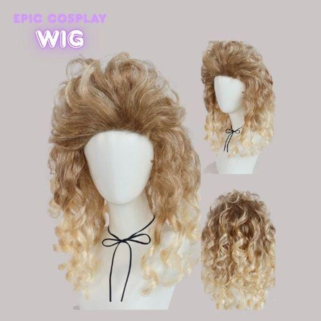 Blonde 20" Curly Retro Wig With Dark Roots – Fluffy 70s 80s Disco ...