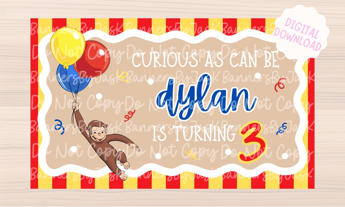Curious George Banner Template | Monkey Birthday | DIGITAL FILE - Etsy