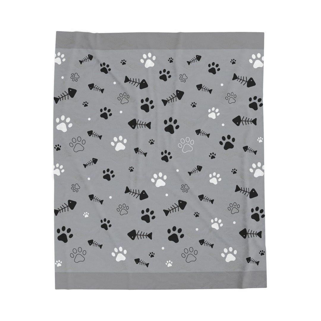 Cat Paws & Fish Bones Velveteen Plush Blanket - Etsy