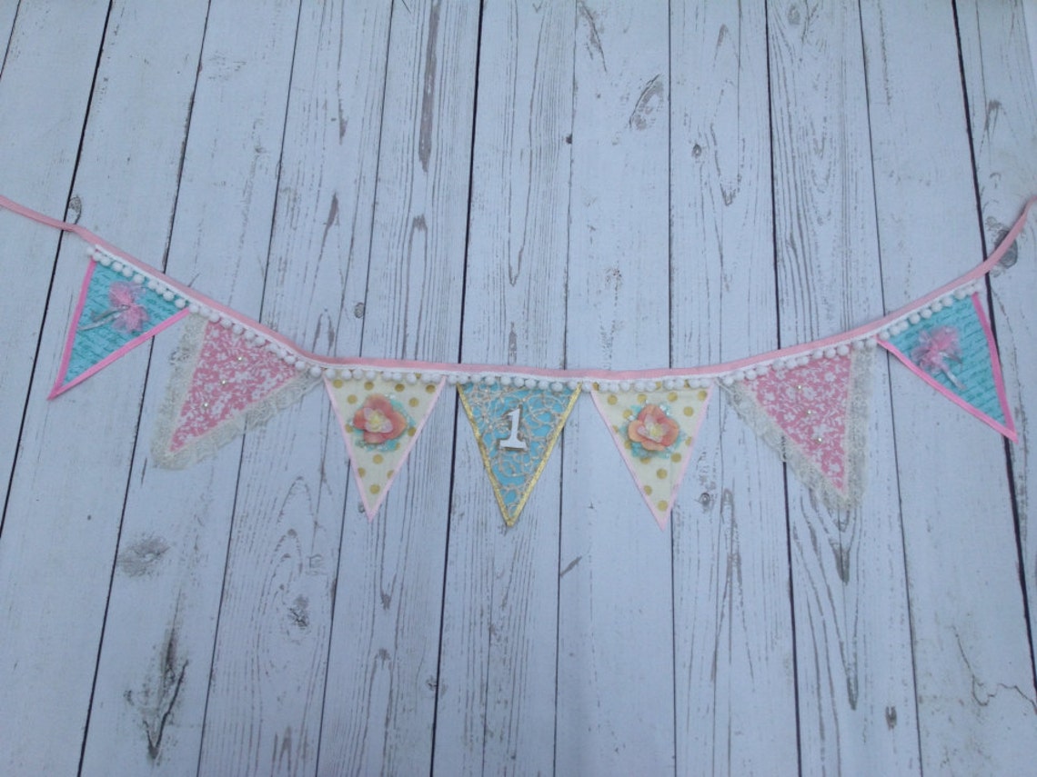 Pink Aqua Ivory Silver and Gold Pennant Banner Bunting - Etsy