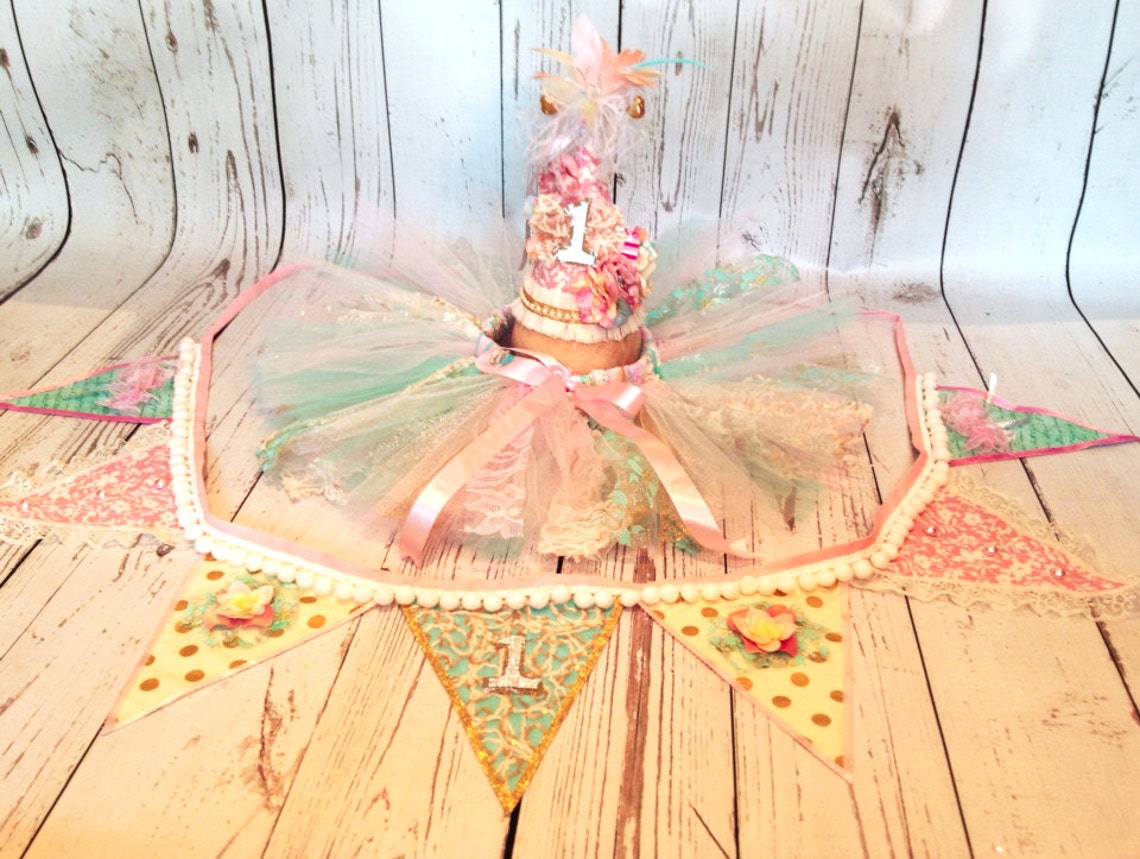 Pink Aqua Ivory Silver and Gold Pennant Banner Bunting - Etsy