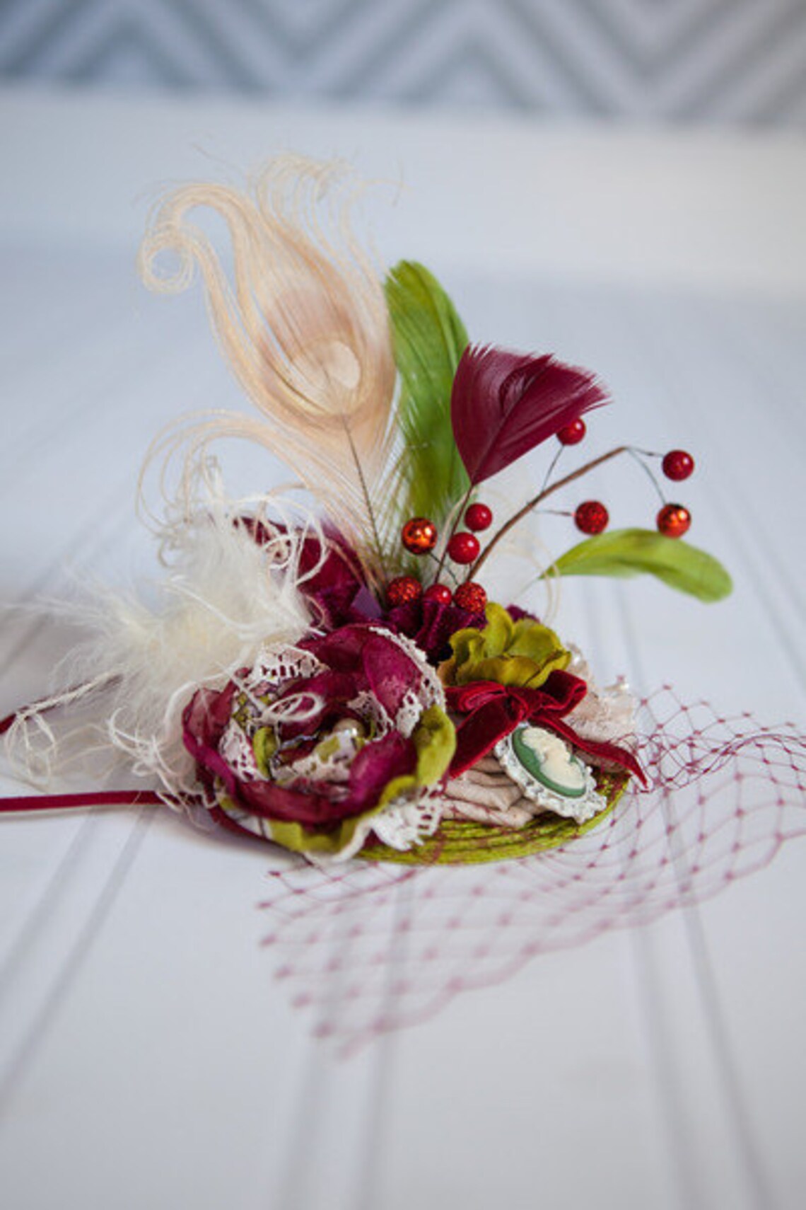Burgundy Olive Green Ivory Christmas Fascinator Hat Photo - Etsy