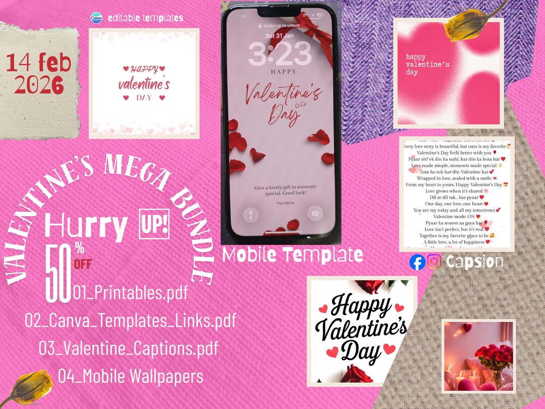 Valentine’s Mega Bundle | Love Printable, Canva Templates, Valentine ...