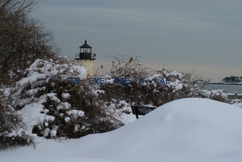 Fort Pickering Light snowy scene 5x7 photo greeting card | Etsy