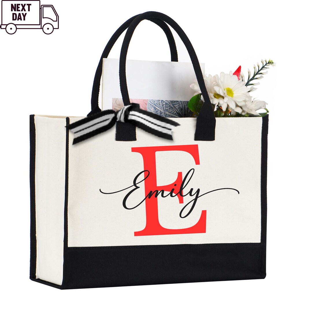 Custom Name Canvas Tote Bag, Personalized Name Tote, Monogram Tote Bag ...