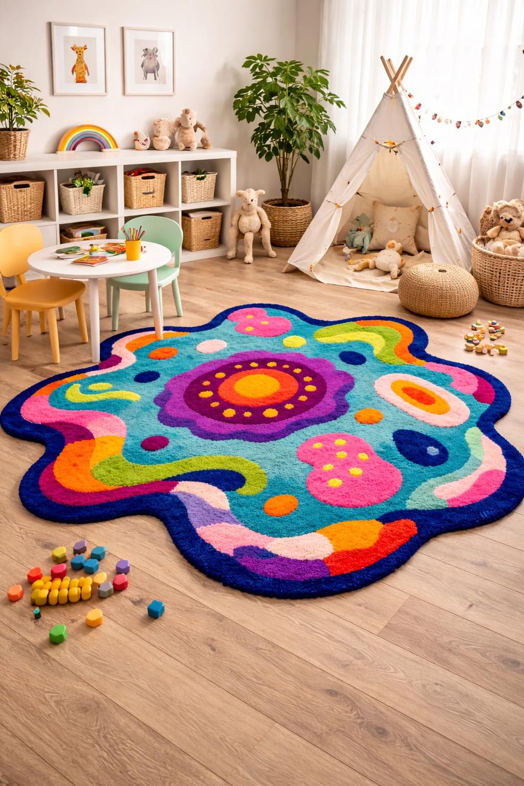 Abstract Amoeba Bloom – Colorful Handmade Tufted Cut Pile Rug - Etsy