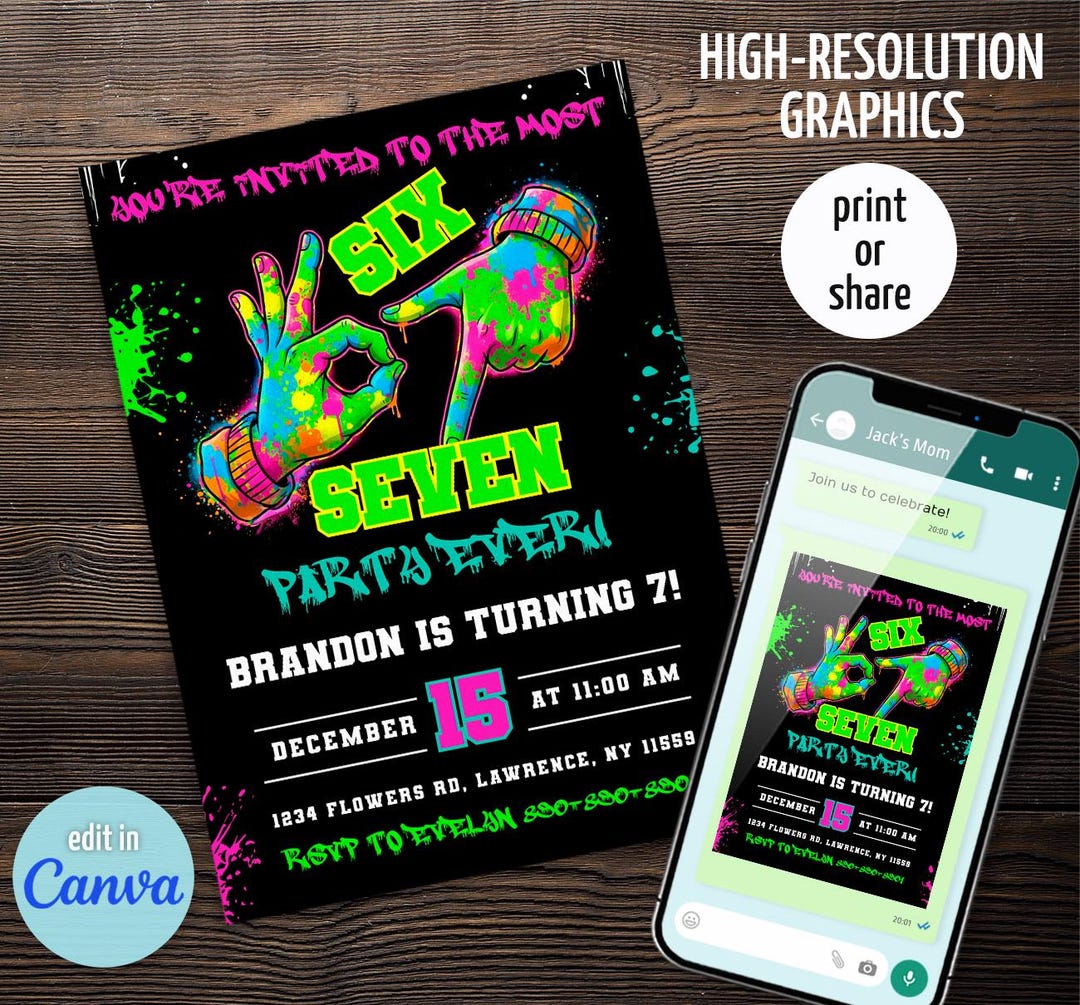 Six Seven Party Birthday Invitation, Printable Six Seven Invite ...