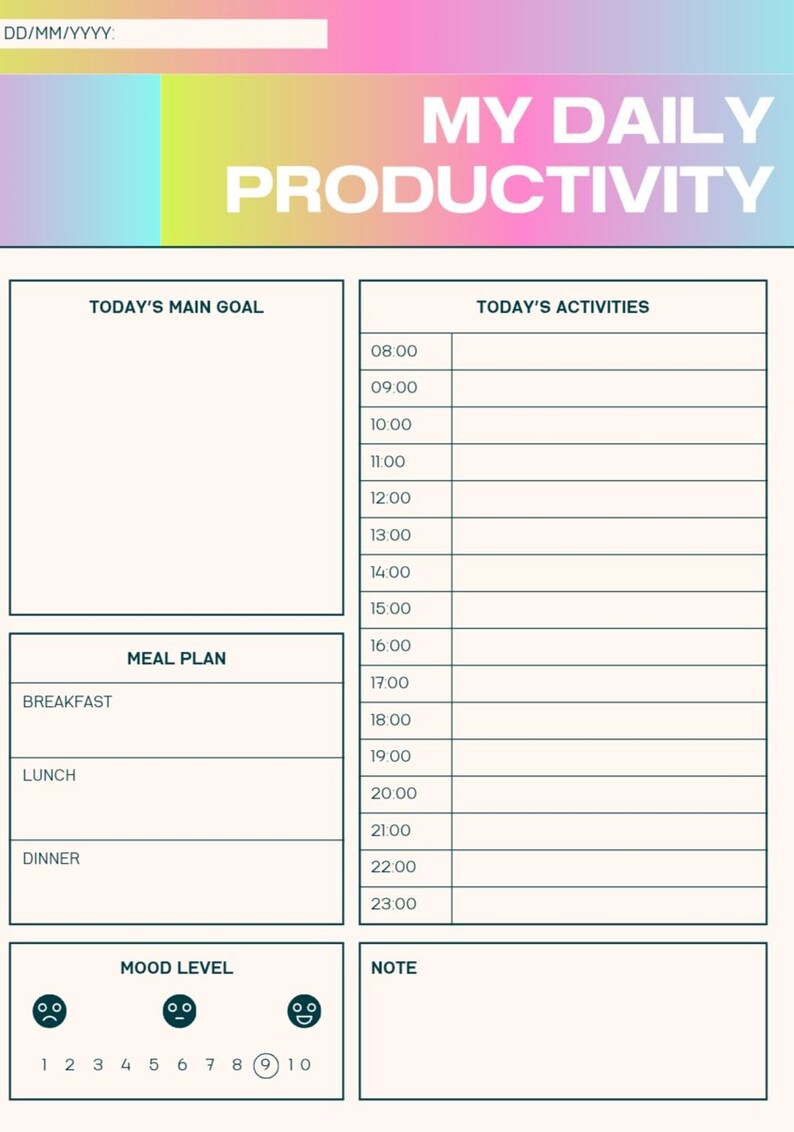 Productivity Planner, Schedule, Template, Stationary, Goals, Home ...