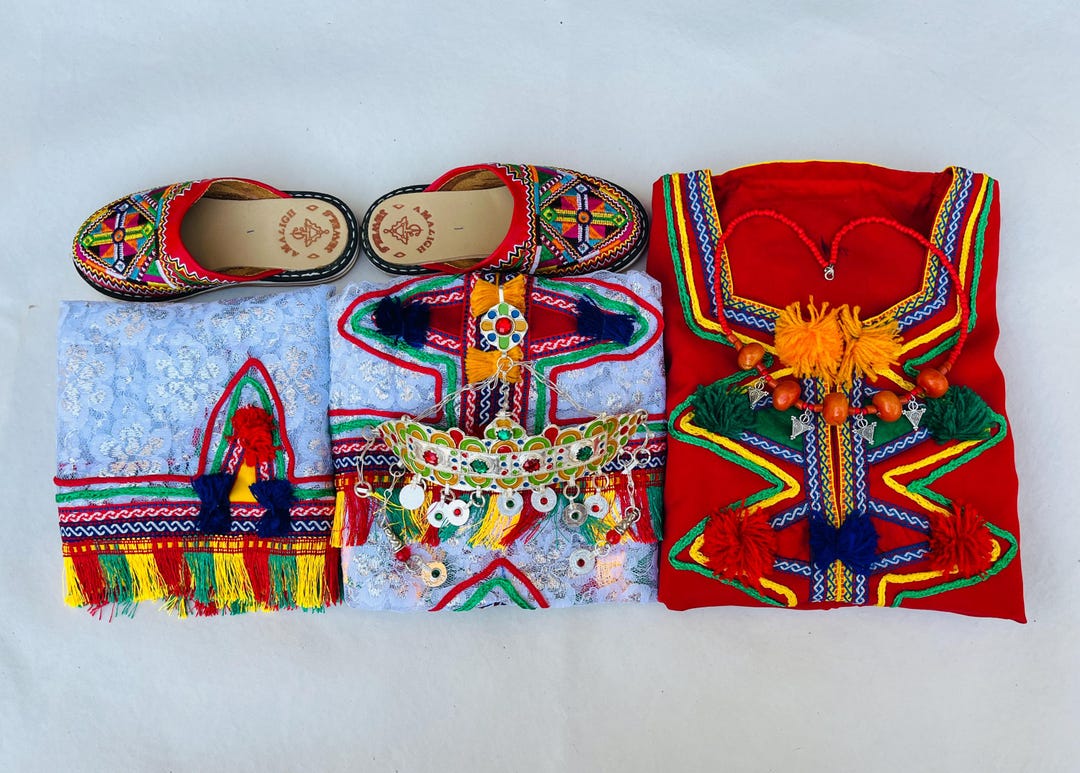 Girls Amazigh Dress Set, Complete Berber Outfit With Kaftan, Necklace ...