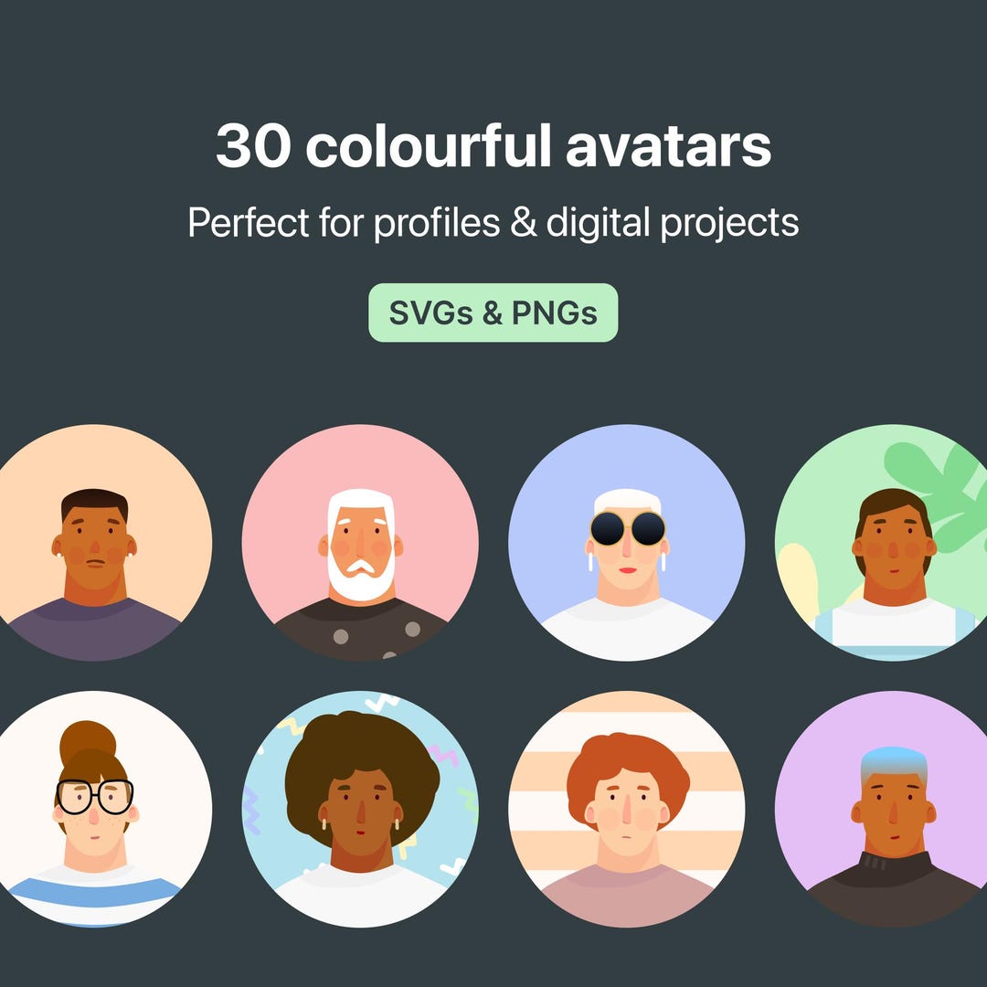 30 Colourful Avatars Pack | PNG & SVG | Diverse Cartoon Profile Icons ...