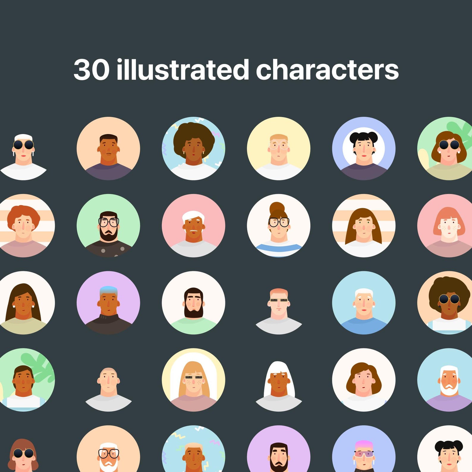 30 Colourful Avatars Pack | PNG & SVG | Diverse Cartoon Profile Icons ...