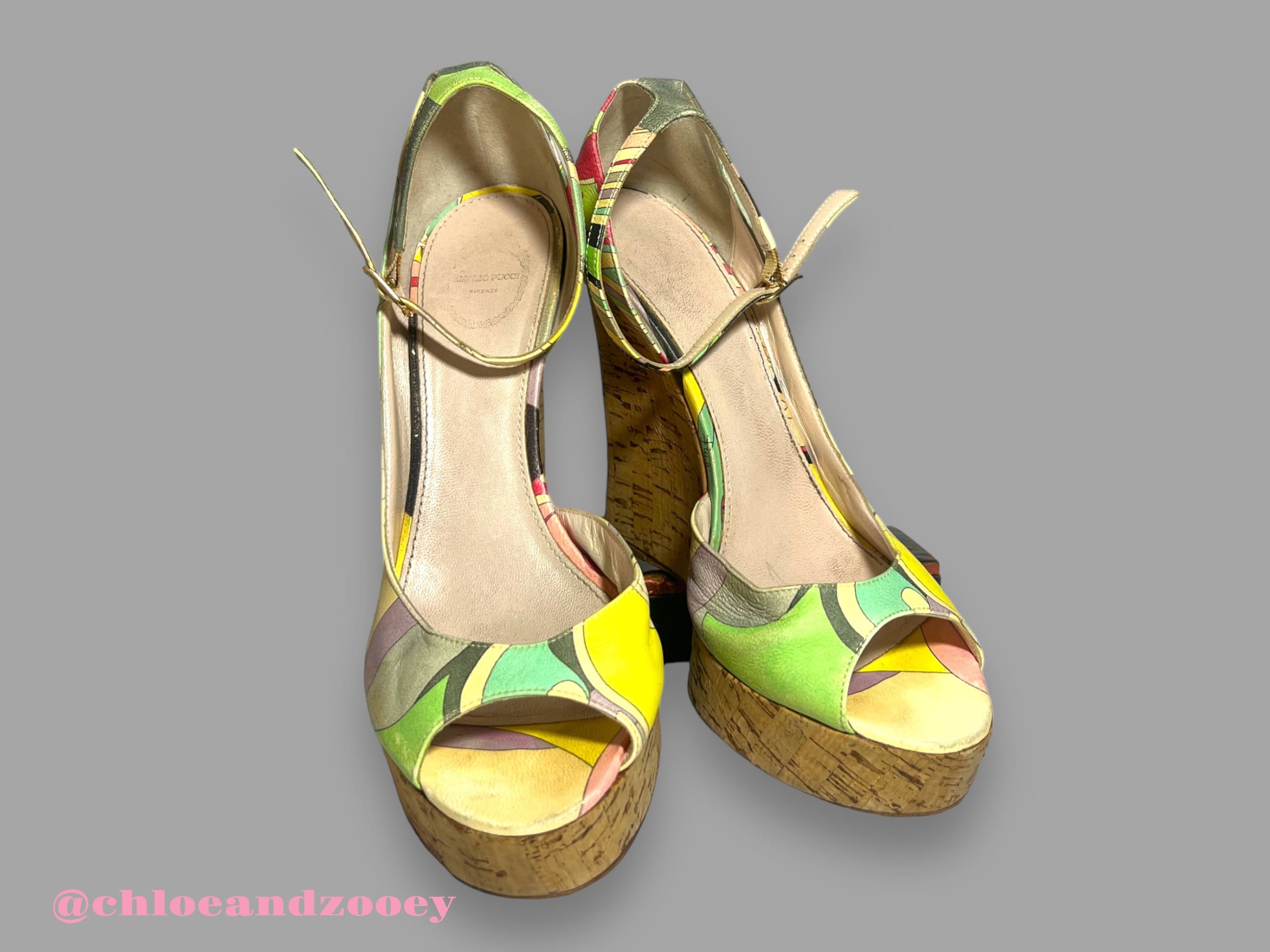 Y2K Emilio Pucci Cork Wedge Platform Sandals GORGEOUS Classic Abstract ...