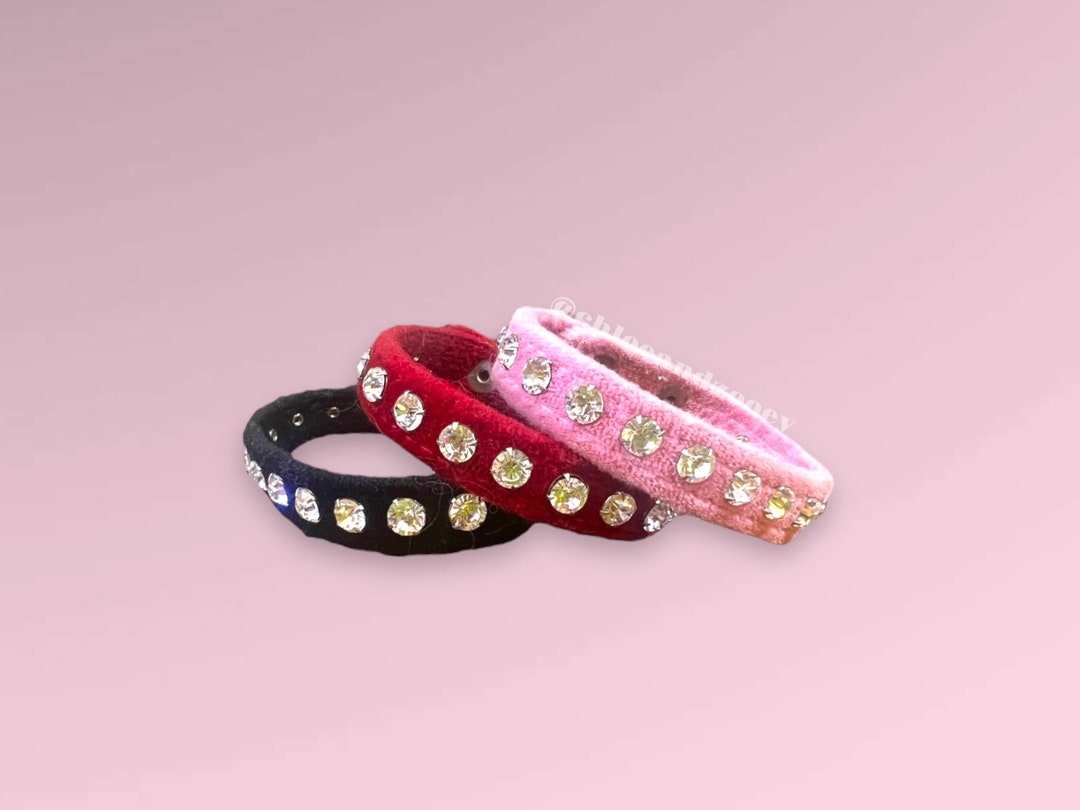 Y2K 00s 2000s Velvet & Rhinestones (3) Snap Cuff Bracelets in Black ...