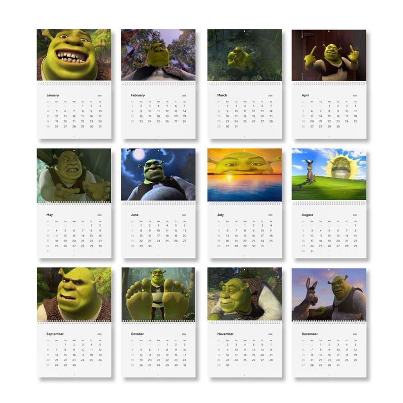 Funny Shrek Memes Wall Calendar 2026 | Shrek & Donkey Monthly Humor - Etsy