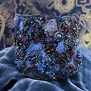 Midnight Blue Freestyle Tapestry Beaded Couture Cuff Bracelet Boho ...