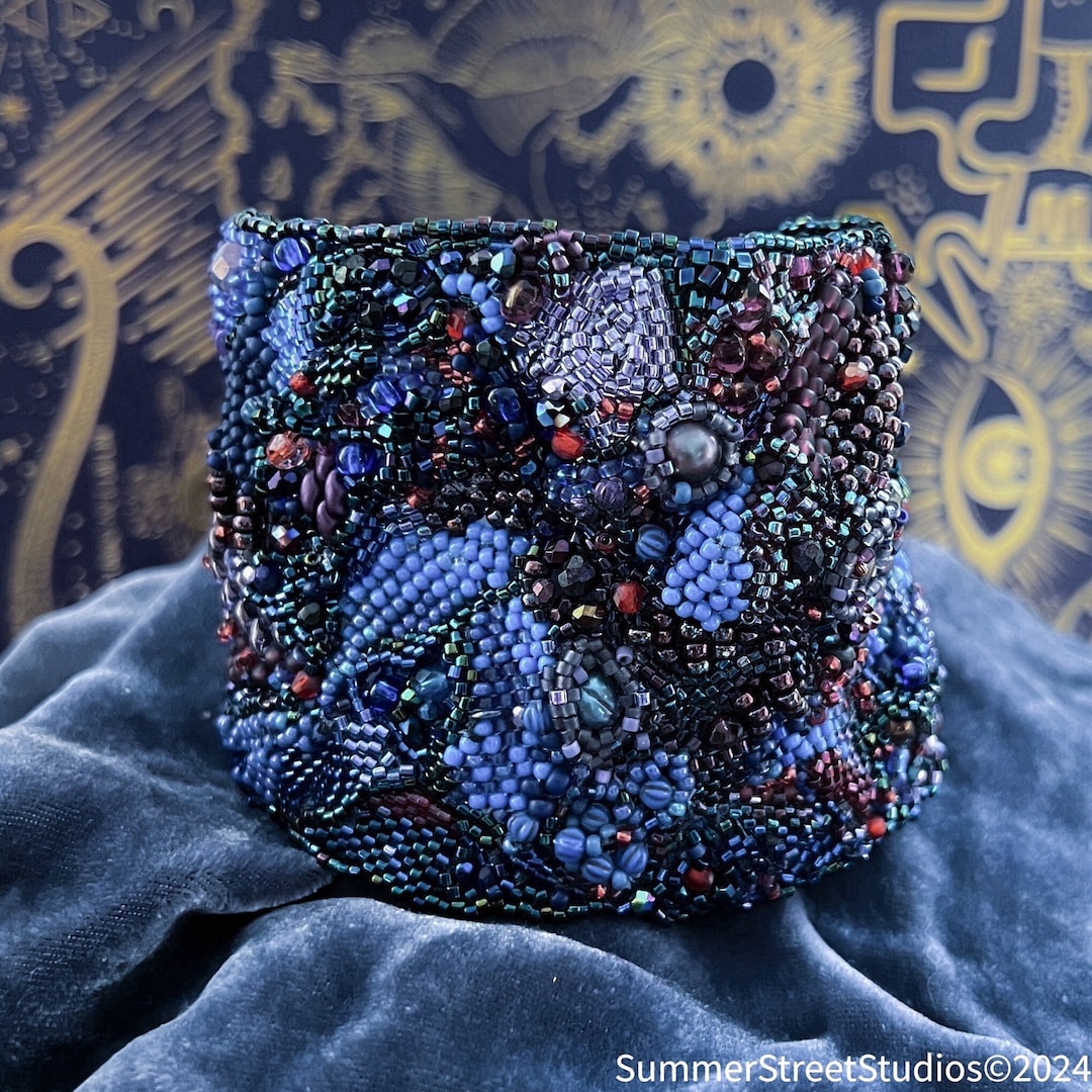 Midnight Blue Freestyle Tapestry Beaded Couture Cuff Bracelet Boho ...