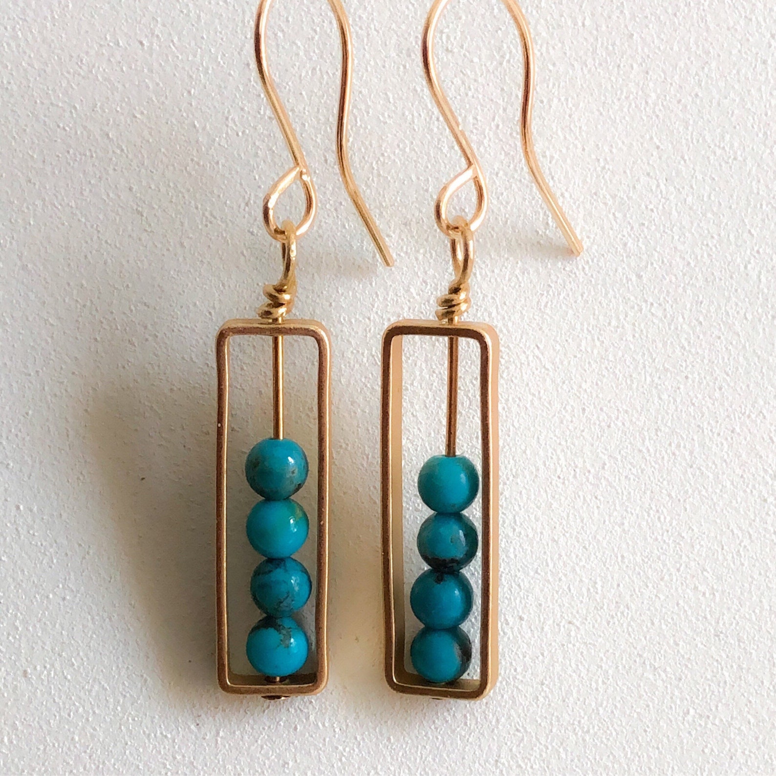 Turquoise Gemstone Abacus Earrings Minimalist Boho Sundance - Etsy