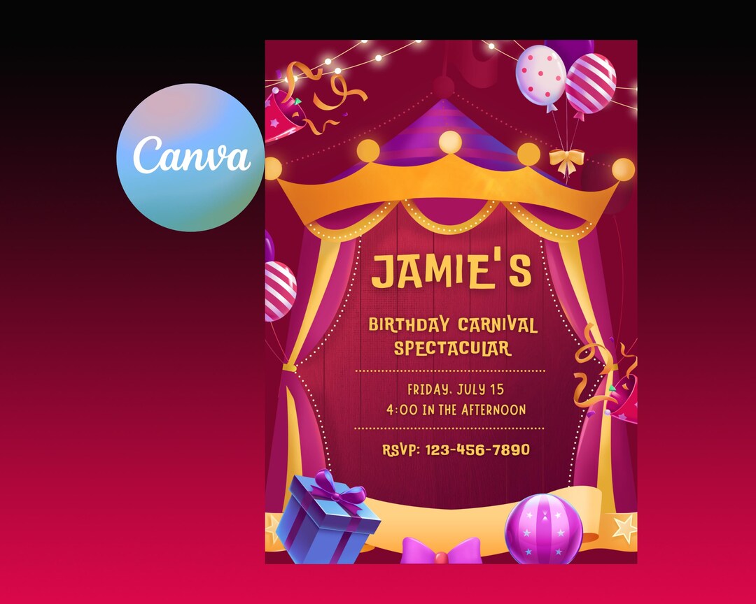 Editable Circus Birthday Invitation, Funfair Party (digital Invite) - Etsy