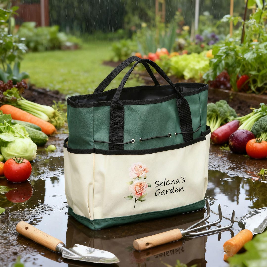 Personalized Garden Tool Tote Bag With Flower & Name | Gardening Tote ...