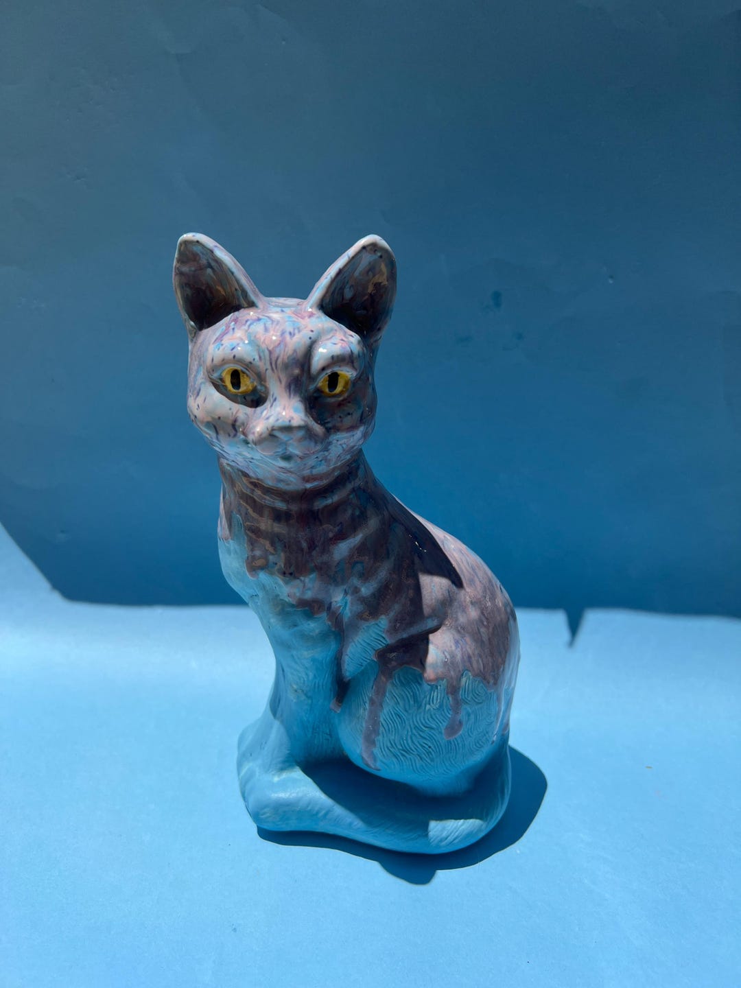 Blue Tall Ceramic Cat Sculpture - Etsy
