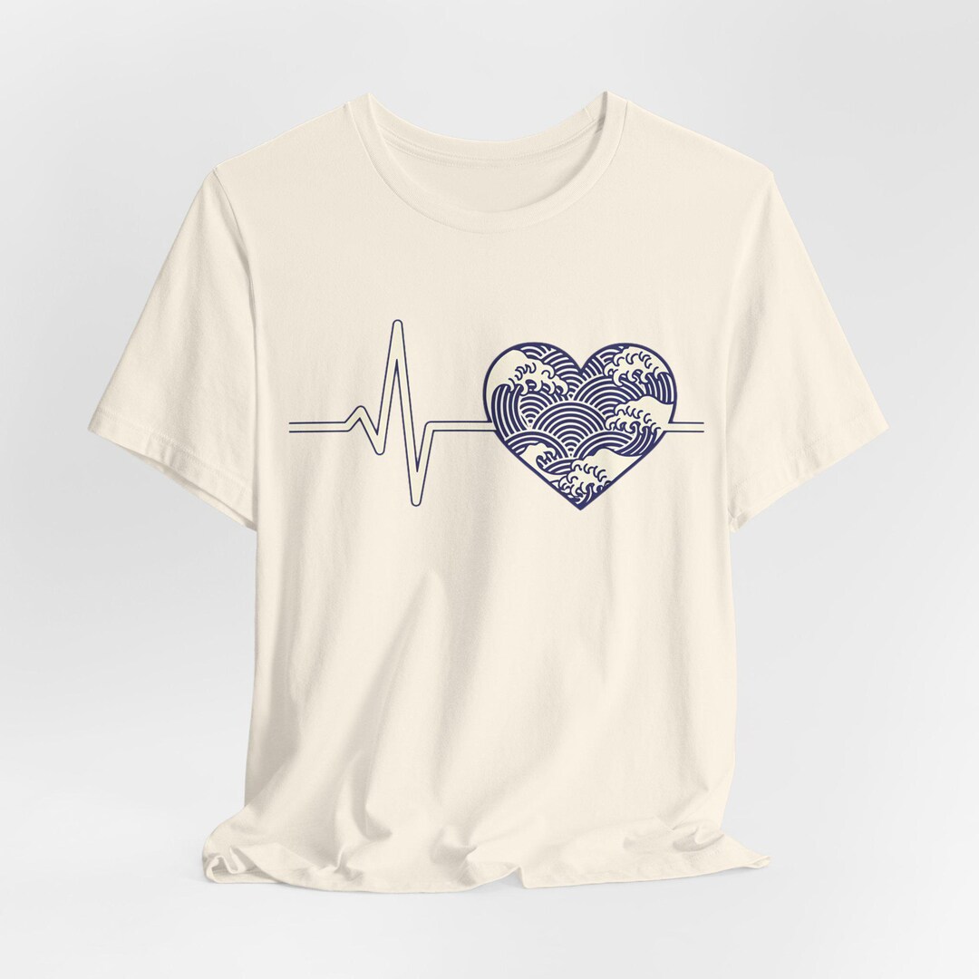 Wave Heart ECG T-shirt | Japanese Wave Heartbeat Design - Etsy