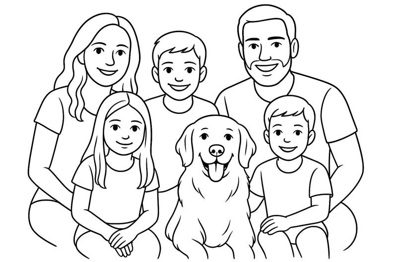 Custom Family Coloring Page From Photo | Personalized Line Art Portrait ...