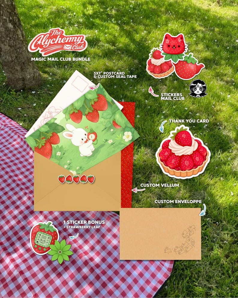 Strawberry Wonderland Mail Bundle – Kawaii Stickers, Rabbit Stationery ...