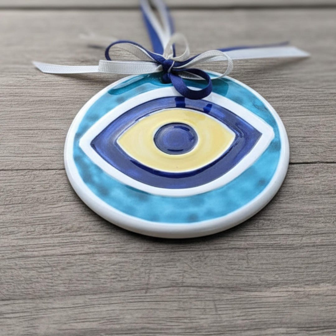 Large 10cm Turkish Tile Evil Eye Wall Hanging | Handmade Nazar ...