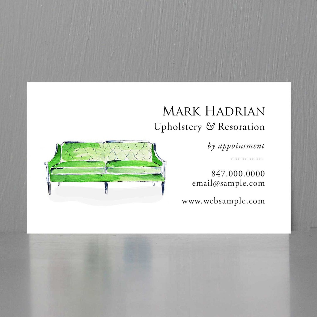 Illustrated Business Card, Interior Design Business,green Sofa Calling ...