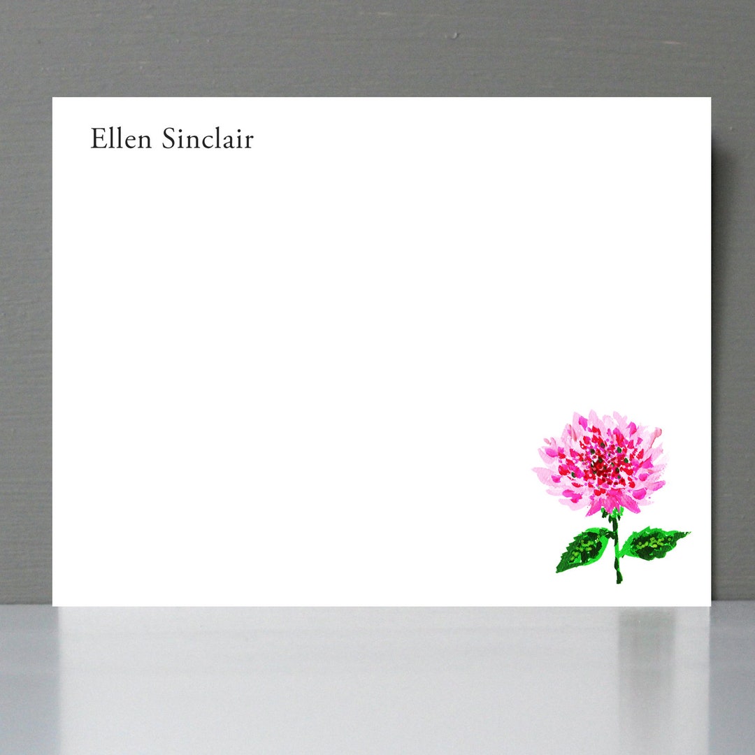 Personalized Note Set, Pink Flower Note Cards, Custom Flat Notes, Set ...