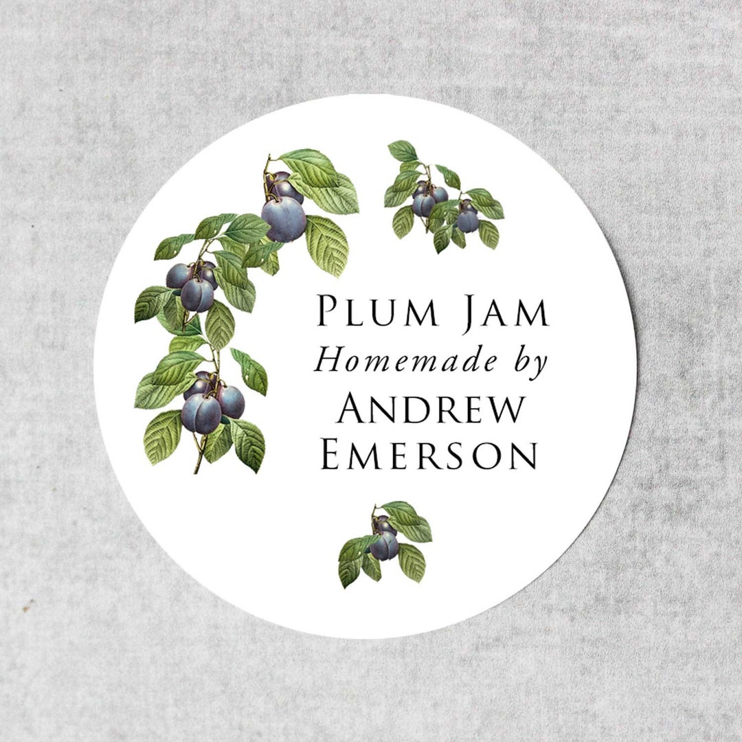 Personalized Classic Plum Circle Label, 2 Round Plum Jam Labels - Etsy