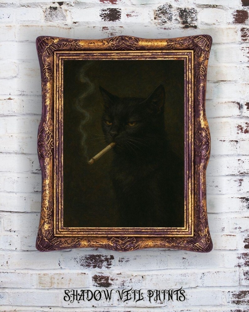 Smoking Moody Black Cat - Dark Humor, Funny, Cigarette, Bar, Emo, Wall ...