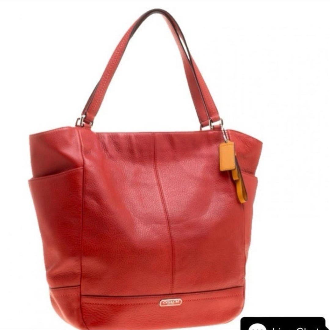 COACH F23662 Vermillion/red PARK Pebble Grain Leather North/south Tote ...