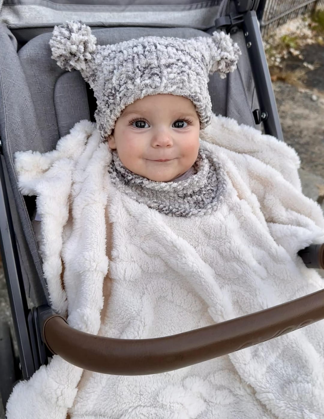 Hand Knit Baby Poncho & Hat Set Sherpa Fleece Stroller Accessory ...