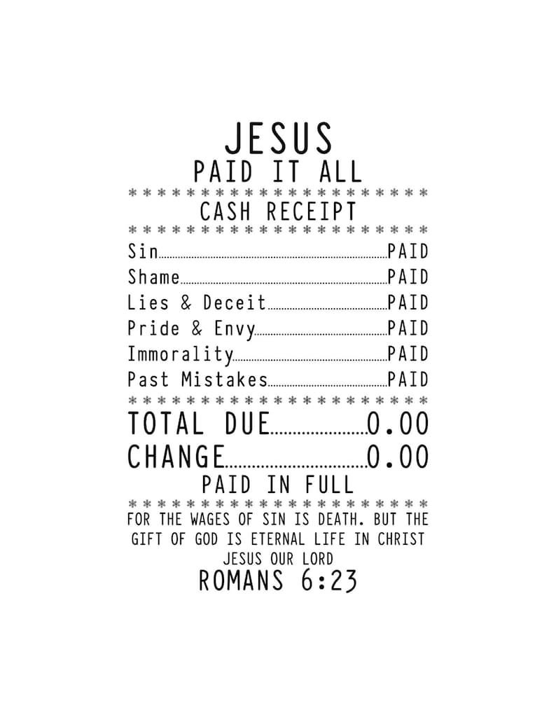 Jesus Paid It All Cash Receipt SVG PNG | Funny Christian Shirt Design ...