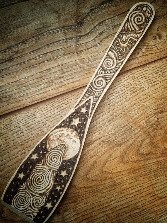 Pyrography Art Decorated Pagan Wiccan Wooden Spatula. Standing - Etsy