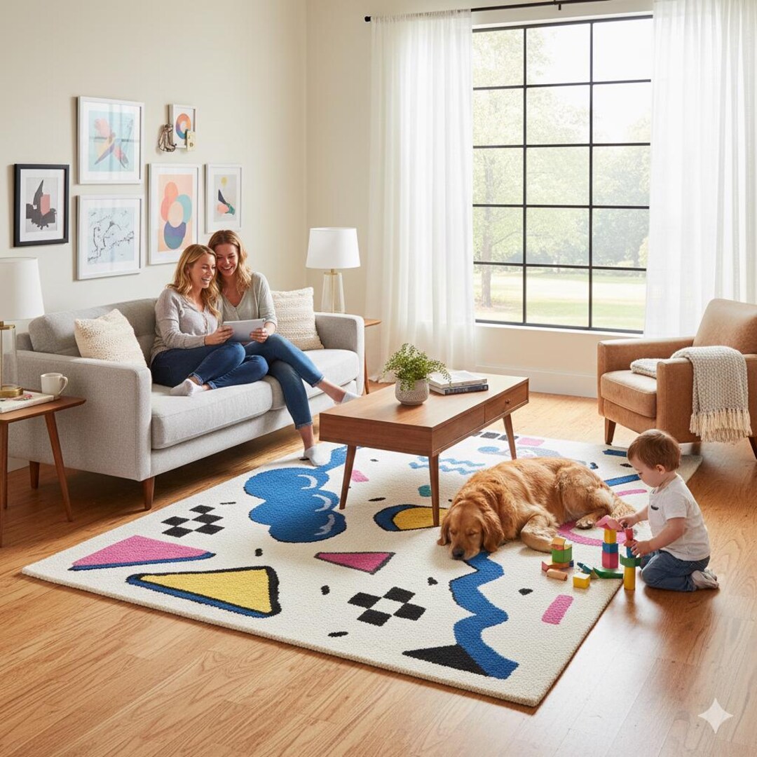 80s Memphis Style Area Rug – Abstract Hand-tufted Wool Retro Modern ...