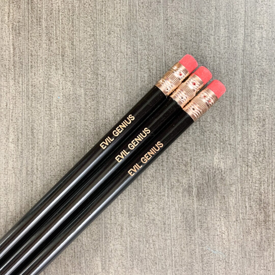 Evil Genius Engraved Personalized Pencil Set 6 Black Pencils. for Your ...
