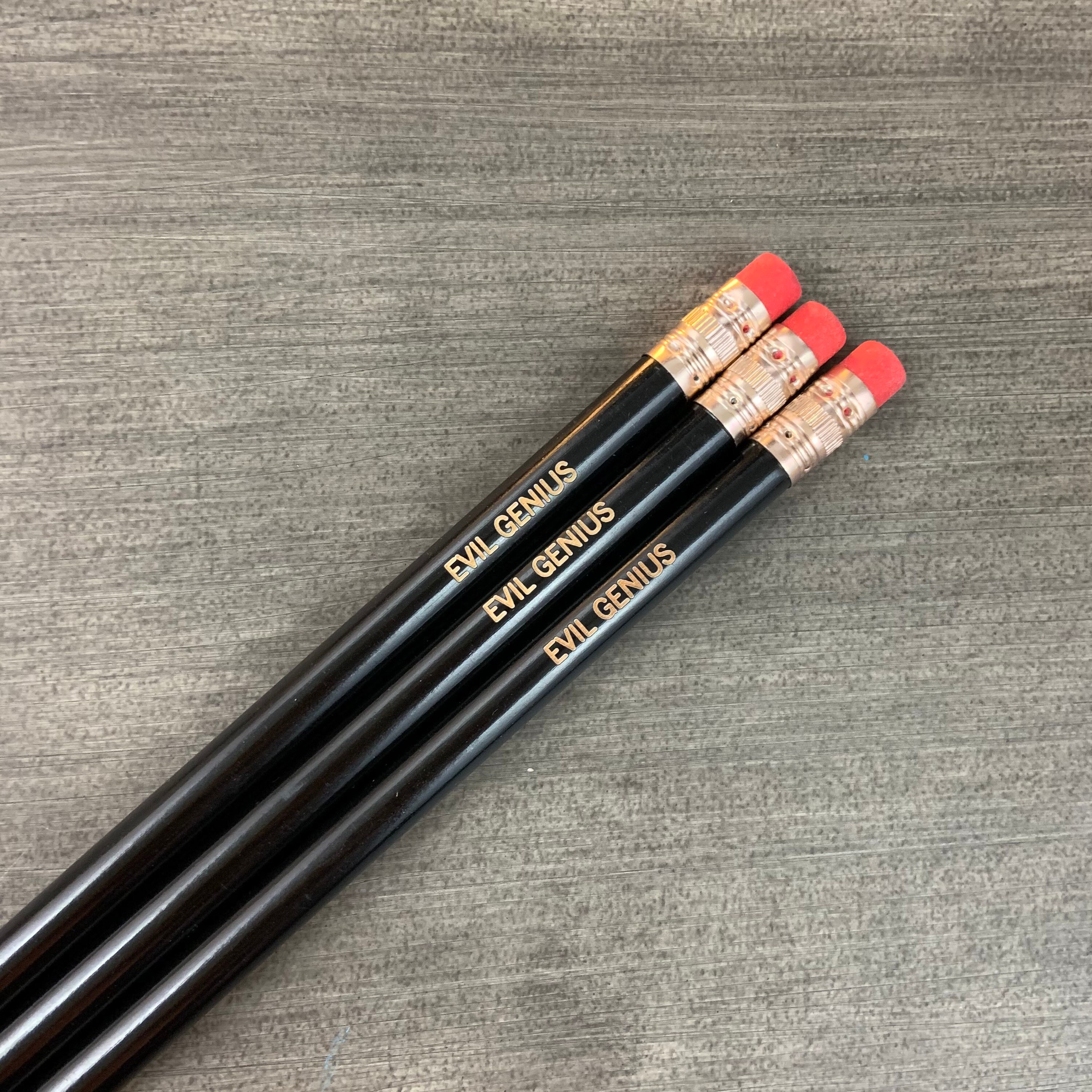 Evil Genius Engraved Personalized Pencil Set 6 Black Pencils. | Etsy UK