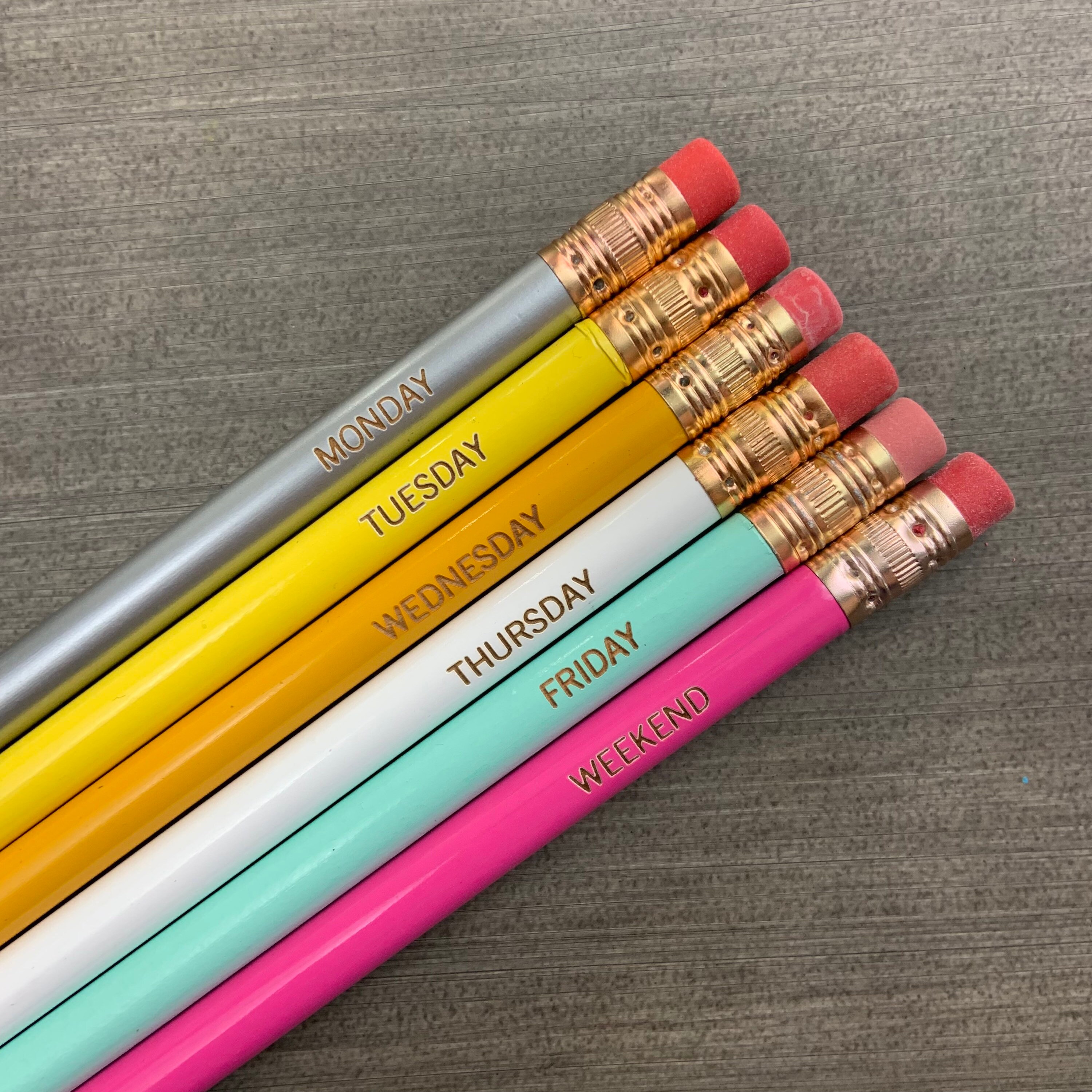 Days of the week engraved pencil set of 6. rainbow | Etsy