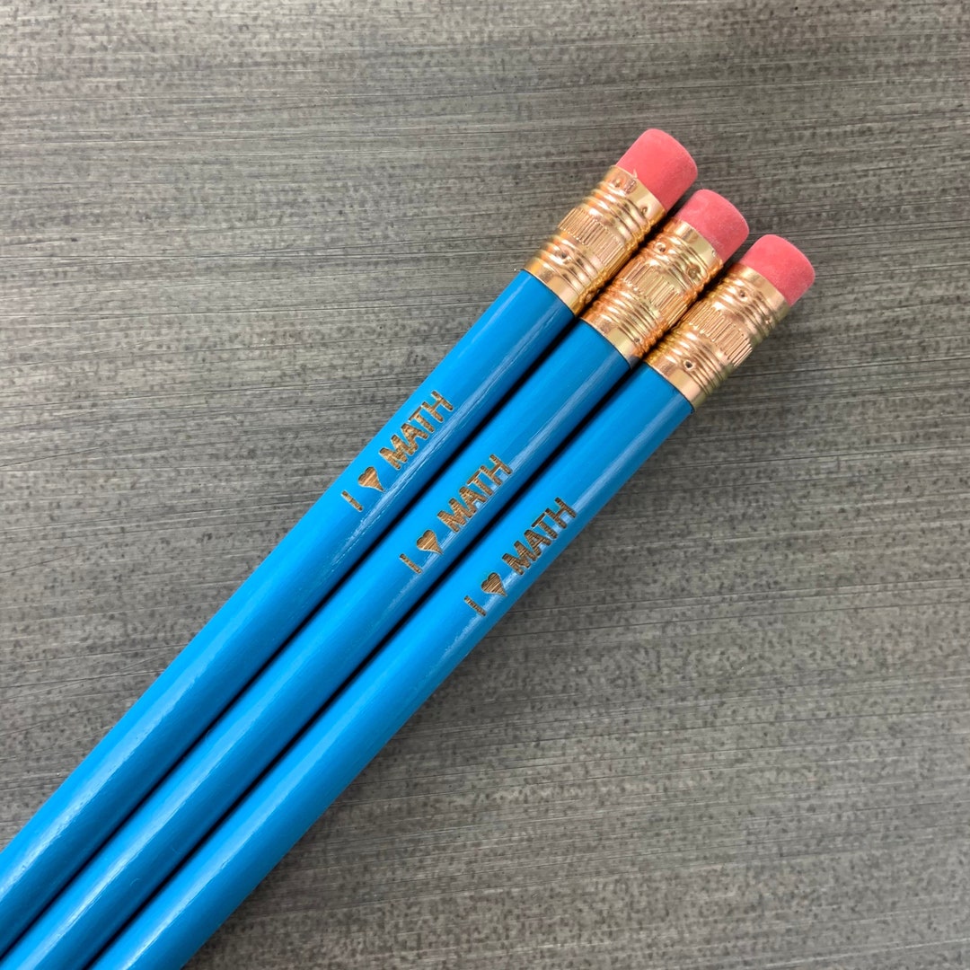 I Love Math Engraved Pencil Set of Three in Aqua Blue. Back to - Etsy