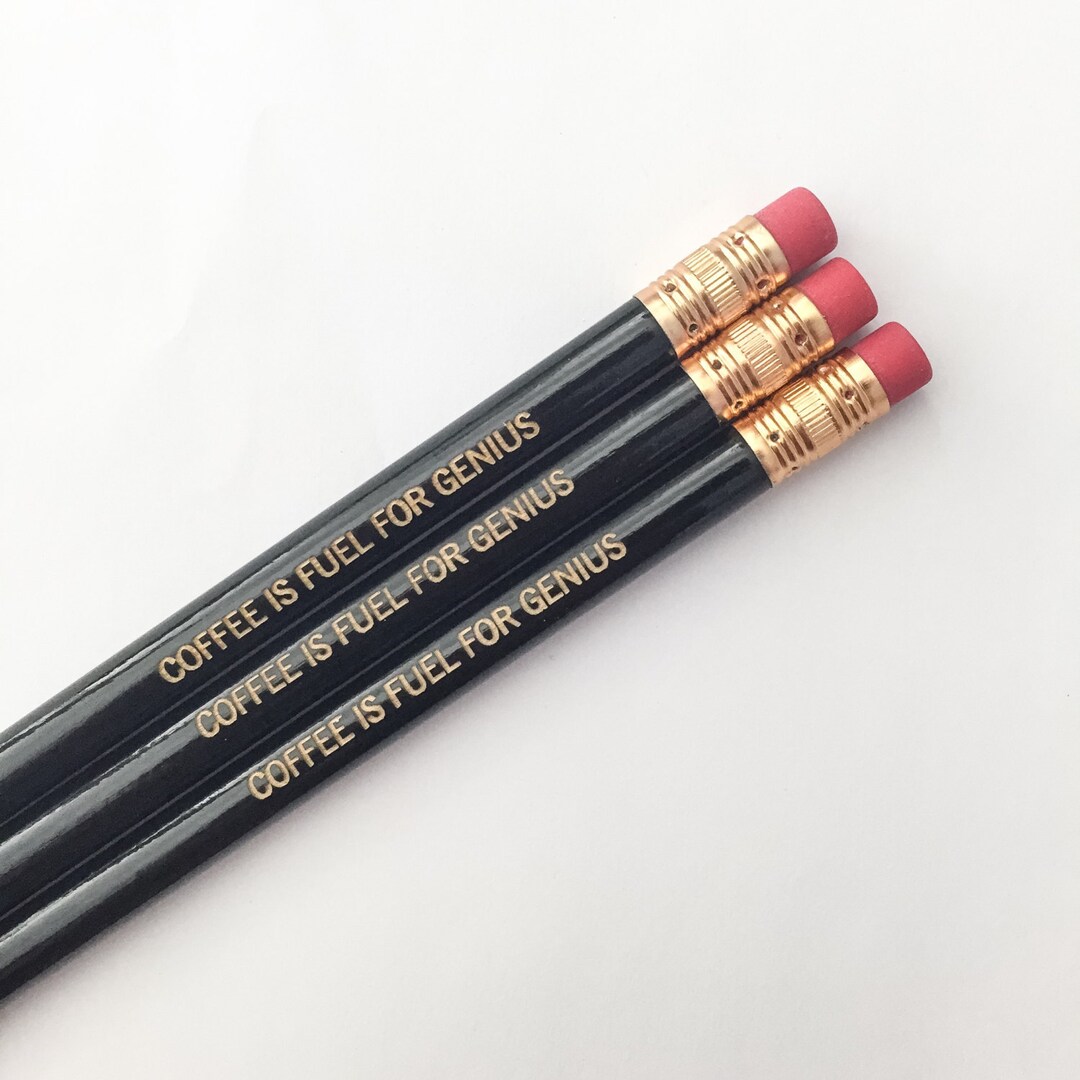 Coffee is Fuel for Genius Engraved Pencil Set 3 Black Pencils. Coffee ...