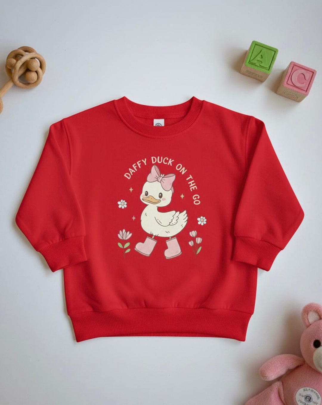 Daffy Duck on the Go Toddler Sweatshirt, Cute Pink Bow Duckling Shirt ...